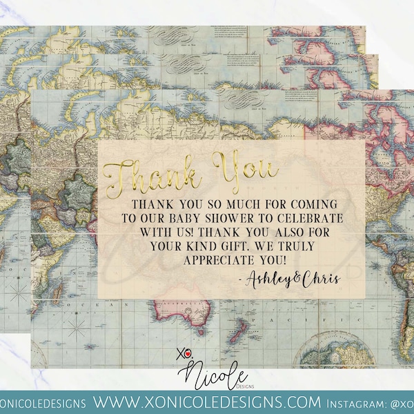 World Map Thank You Cards - Etsy