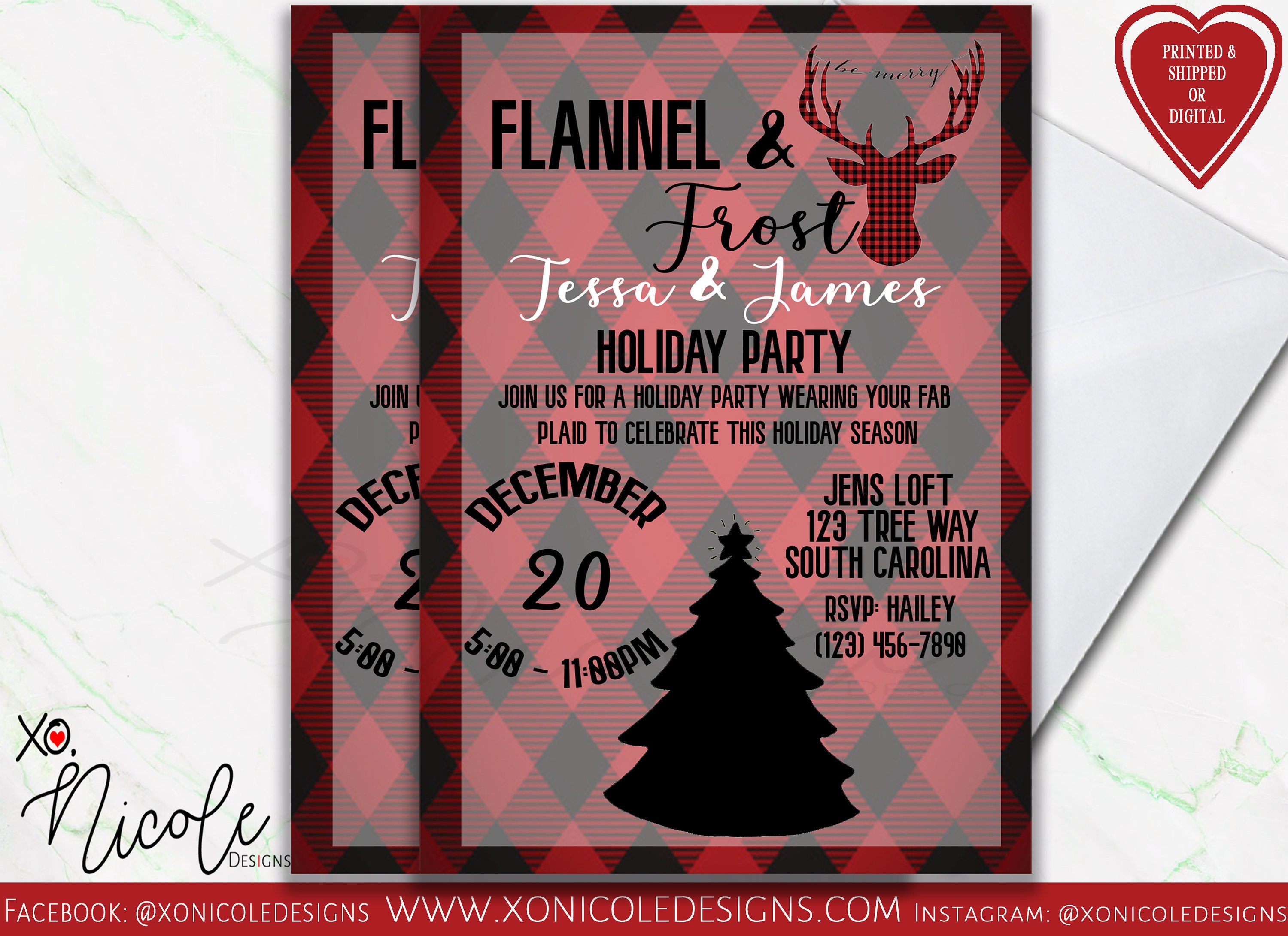 Flannel Christmas Party Invitation Flannel Party Invite | Etsy