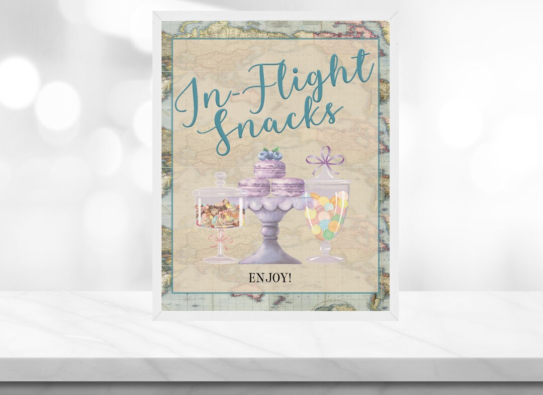 Adventure Awaits Table Sign - Airplane Travel Signs - Inflight Snacks ...