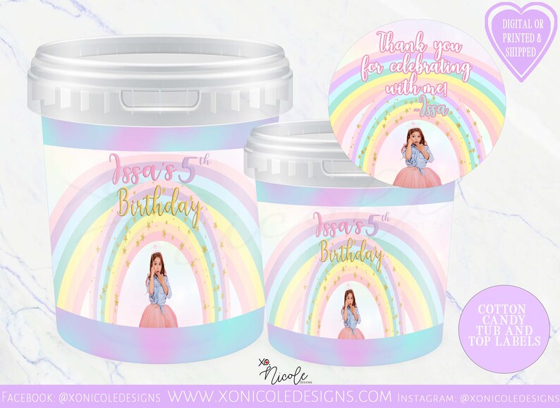 Pastel Rainbow Cotton Candy Labels Cotton Candy Tub Labels - Etsy