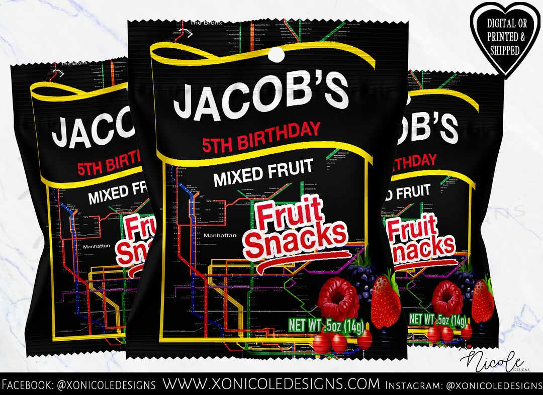 Subway Fruit Snacks Favors - Fruit Snacks - Subway Birthday Party ...