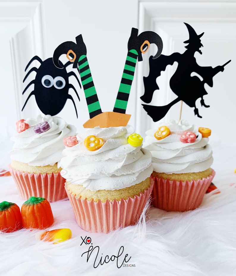 Halloween Cupcake Toppers - Witch Cupcake Toppers - Spider Cupcake ...