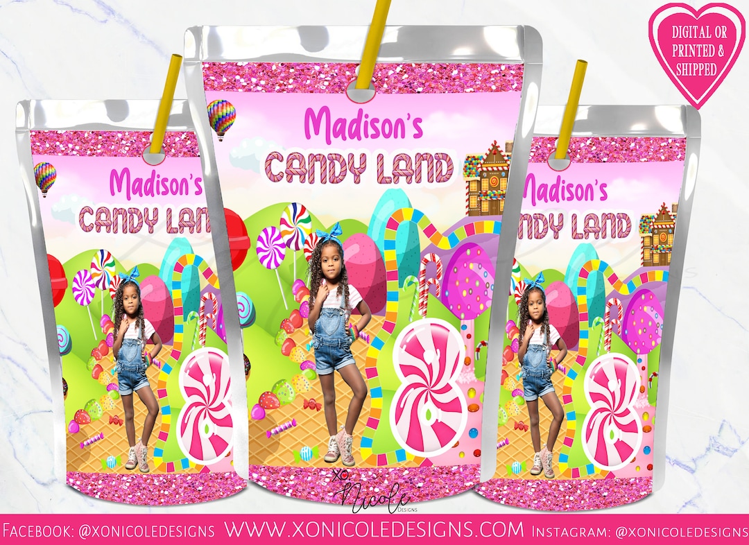 Candyland Juice Pouch Labels - Favor Juice Labels - Candyland Birthday ...