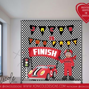 Race Car Two Fast Backdrop - Race Car Backdrop - Race Car Theme - Photo ...
