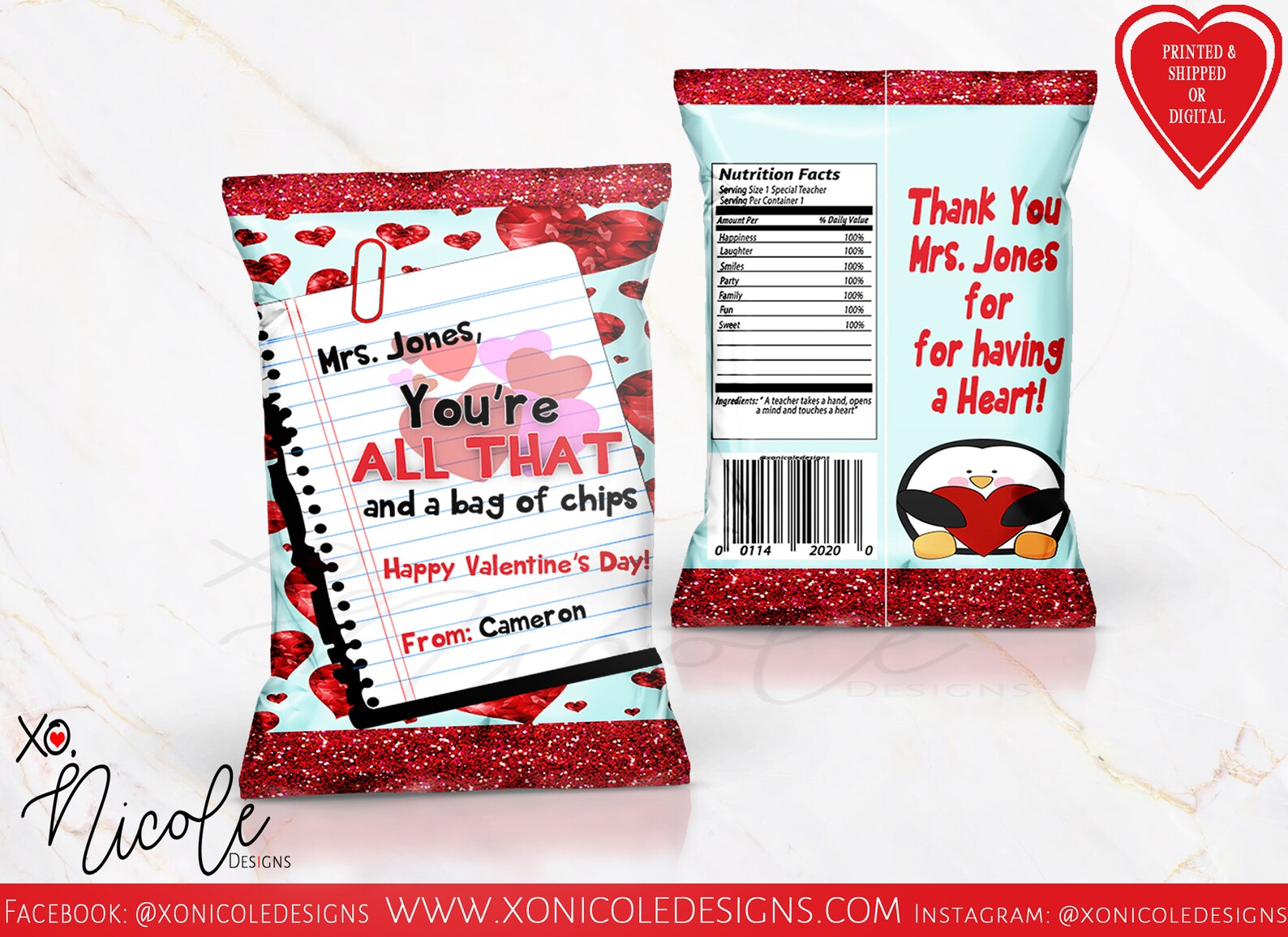 Valentine's Day Chip Bags Valentine's Day Student - Etsy