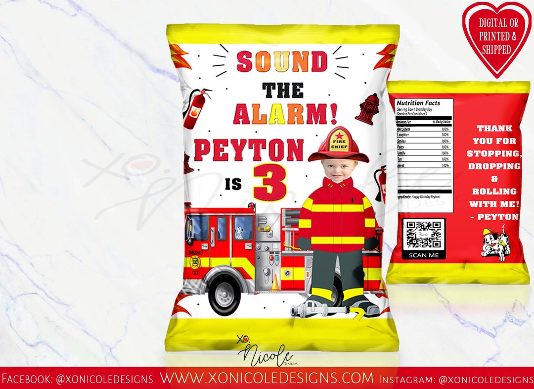 Fireman Chip Bag - Fire Fighter Chip Bag - Firetruck Firefighter Decor ...