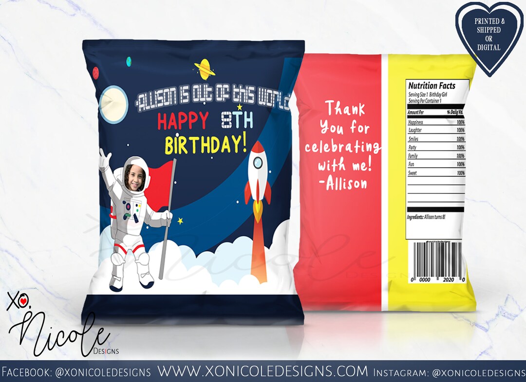Space Theme Birthday Chip Bags - Astronaut Birthday - Gift Wrapper ...