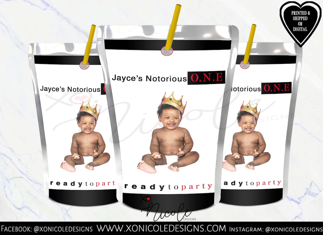 Notorious One Juice Pouch Labels - Favor Juice Labels - Biggie Birthday ...