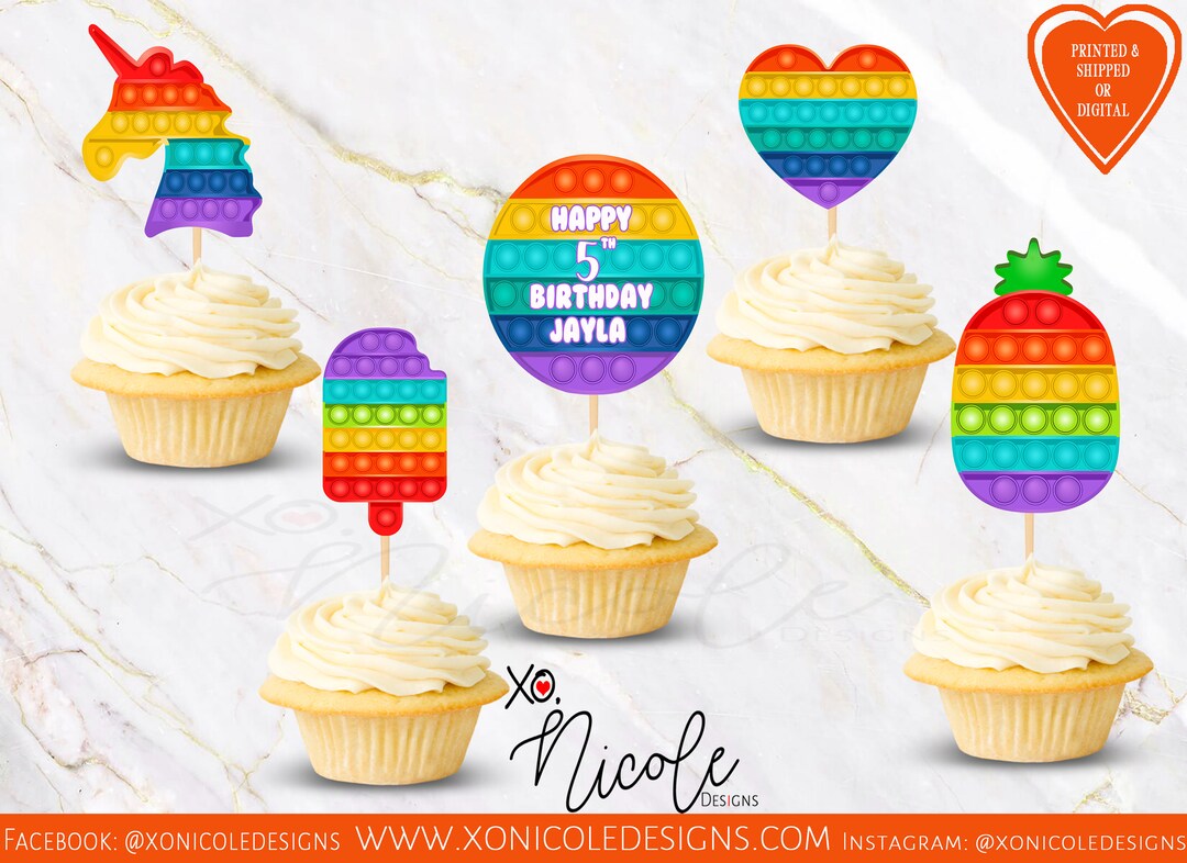 Pop It Cupcake Toppers - Pop It Cupcake Toppers - Personalized Cupcake ...