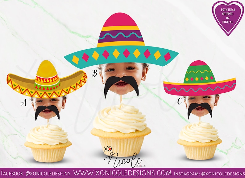 Mexican Fiesta Cupcake Toppers - Taco Party Cupcake Toppers - Mexican ...
