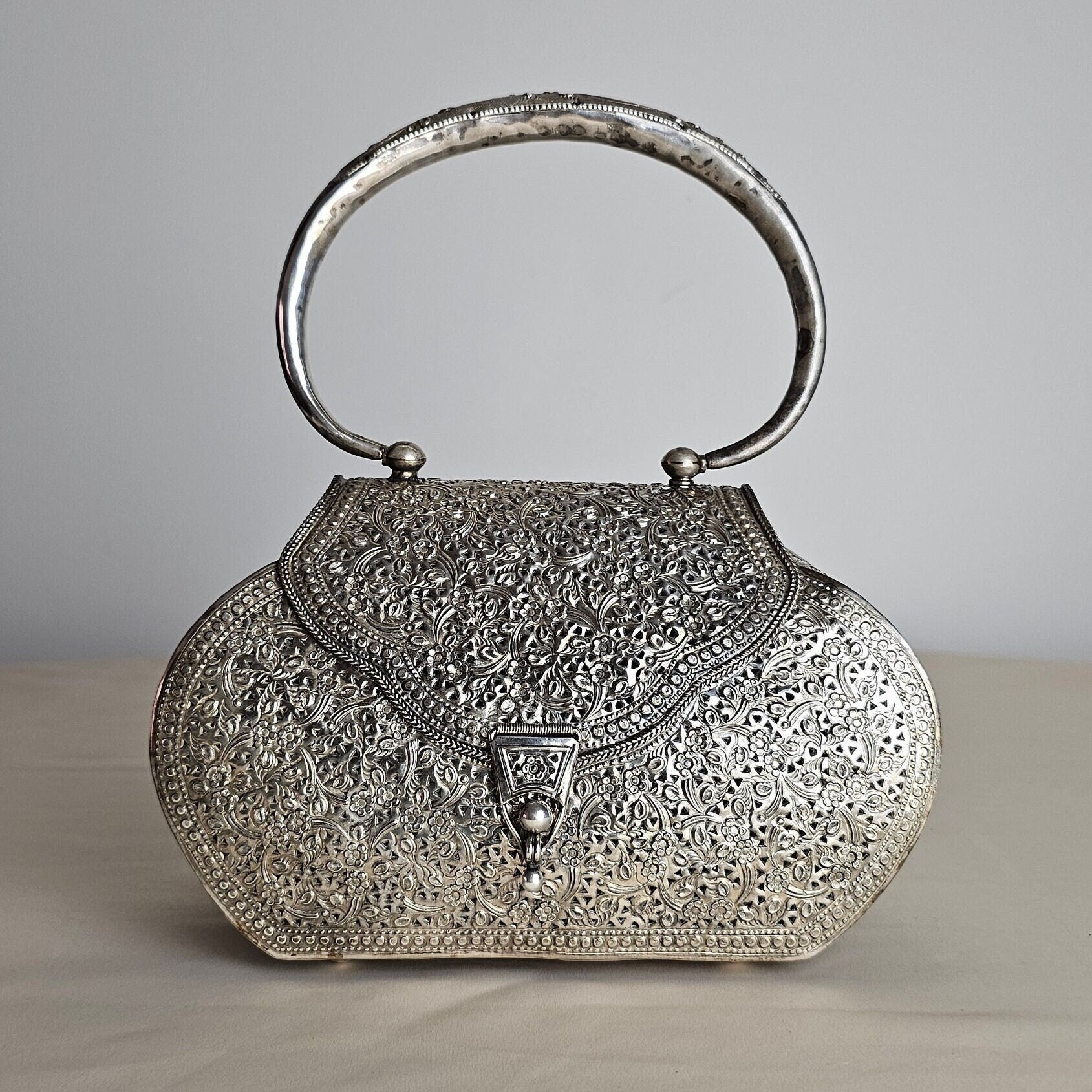 Antique Sterling Silver Filigree Floral Purse Evening Handbag - Etsy