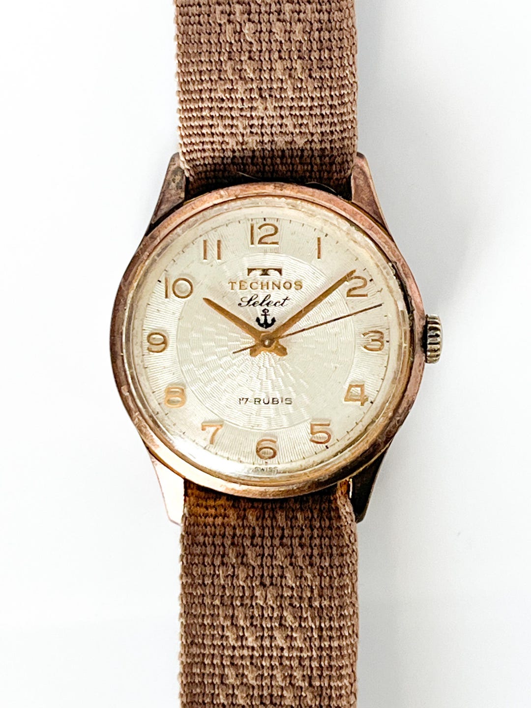 TECHNOS Select 17 Jewels Swiss Made Military Style Wrist Watch / Military Case / Handwinding ...