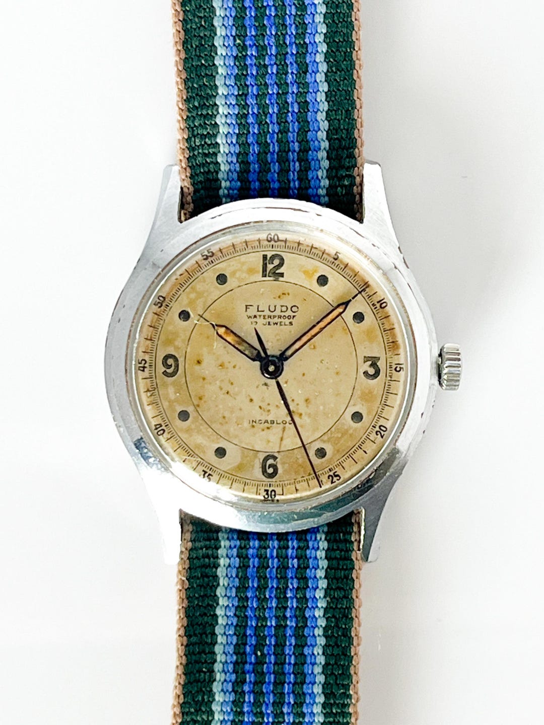 FLUDO 17 Jewels Swiss Made Military Style Wrist Watch / Military Case ...