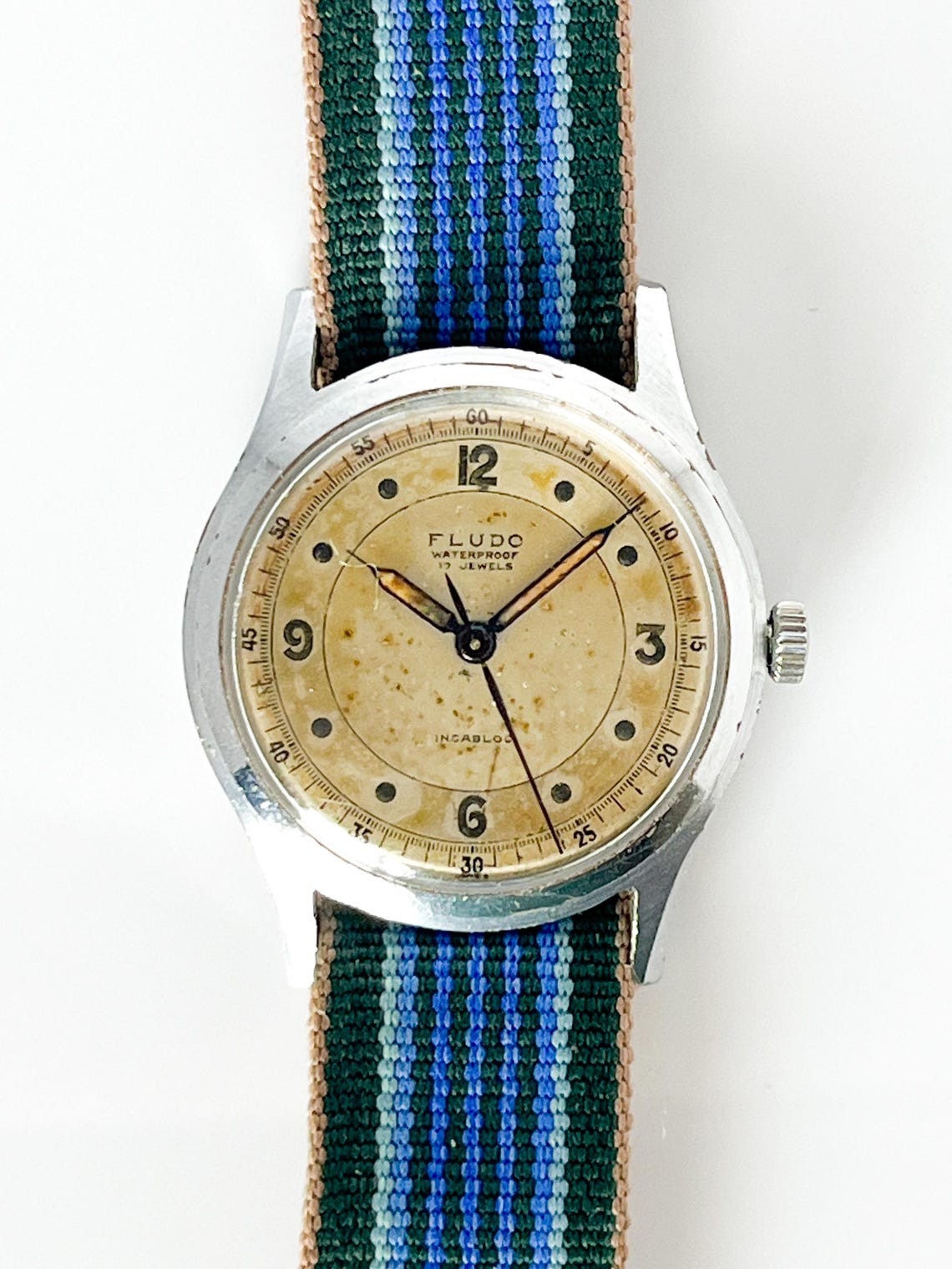 FLUDO 17 Jewels Swiss Made Military Style Wrist Watch / Military Case ...