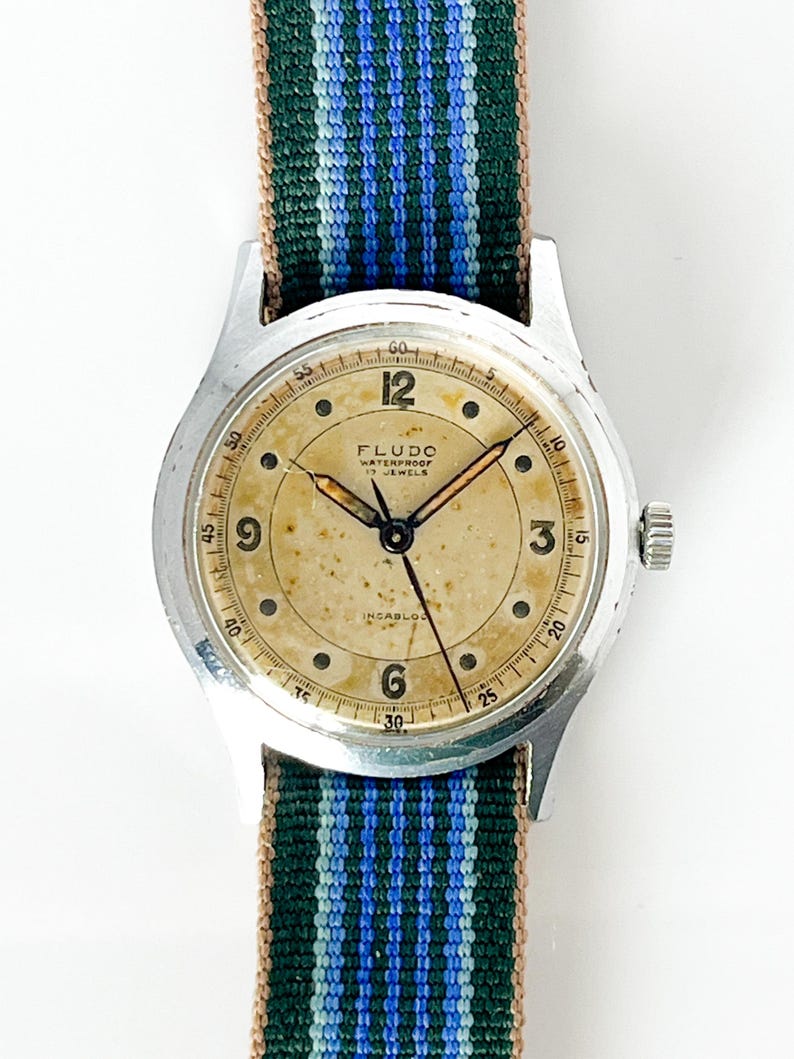 FLUDO 17 Jewels Swiss Made Military Style Wrist Watch / Military Case ...