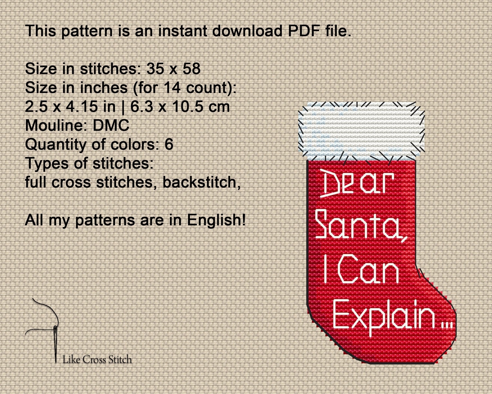 Christmas Stocking Cross Stitch Pattern PDF Easy Xmas Cross Etsy