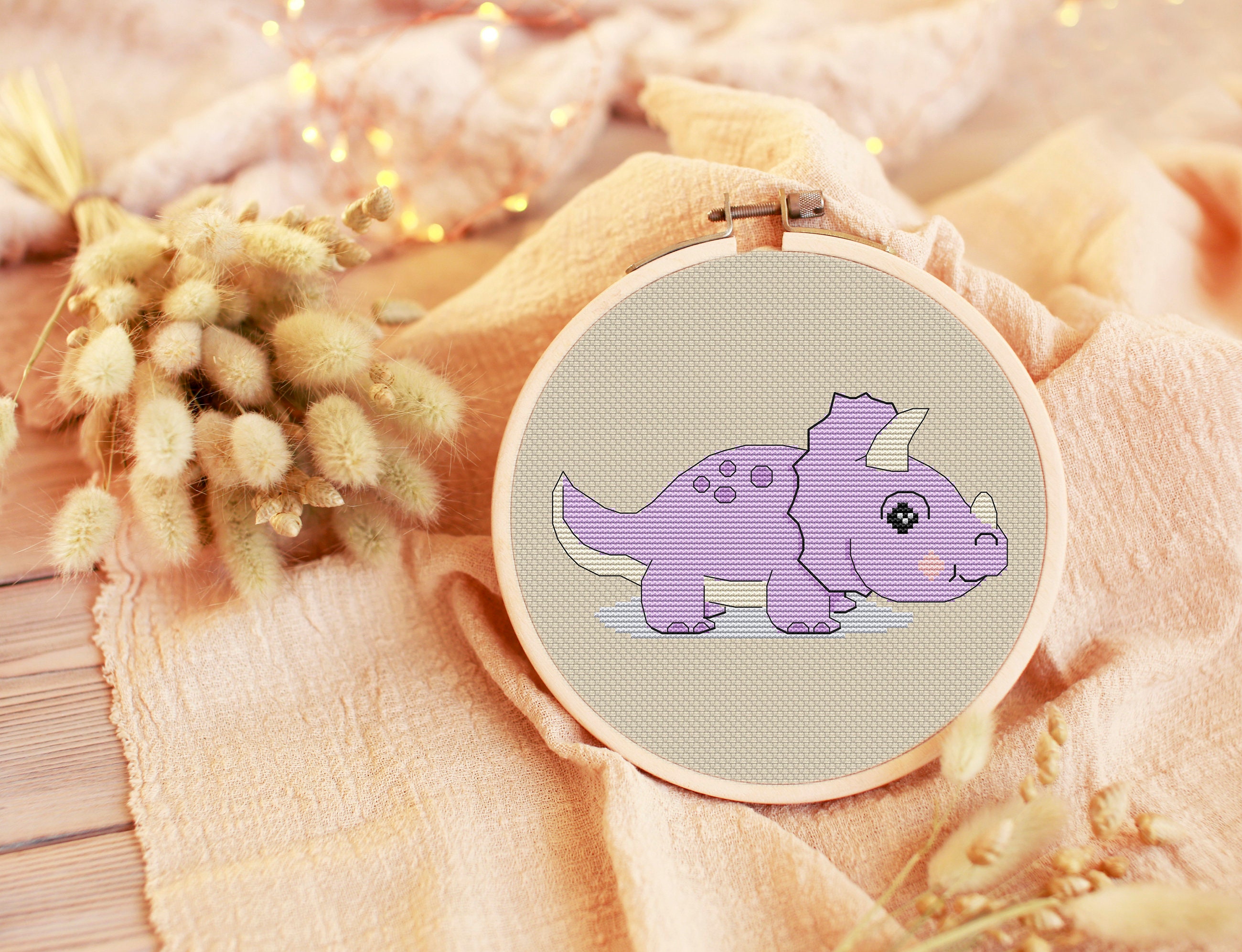 Lilac Dinosaur Cross Stitch Pattern PDF Instant Download Cute Dino ...