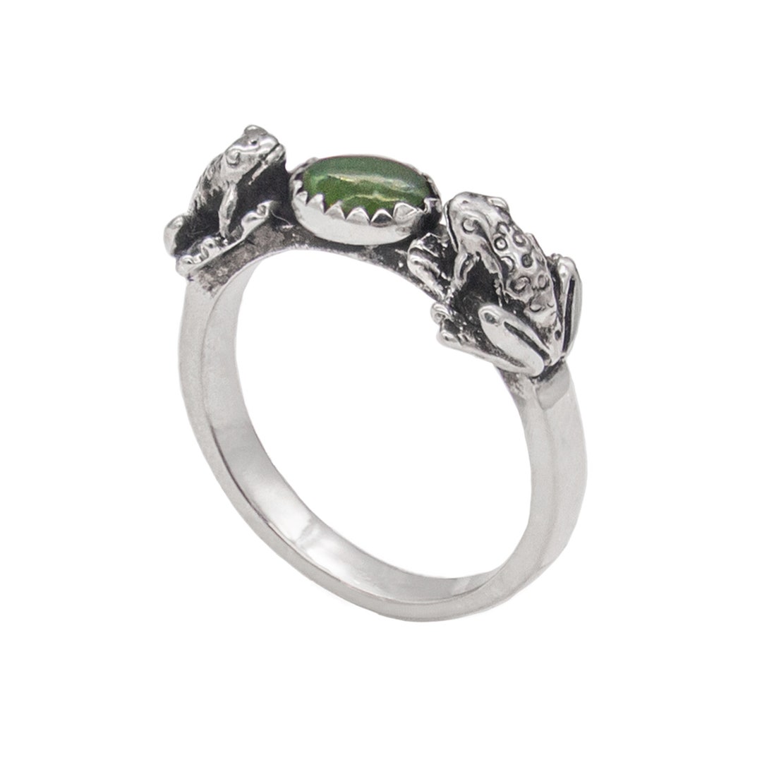 Double Frog Ring With Gemstone, Sterling Silver Frogs Ring, Frog ...