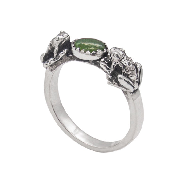 Double Frog Ring With Gemstone Sterling Silver Frogs Ring - Etsy