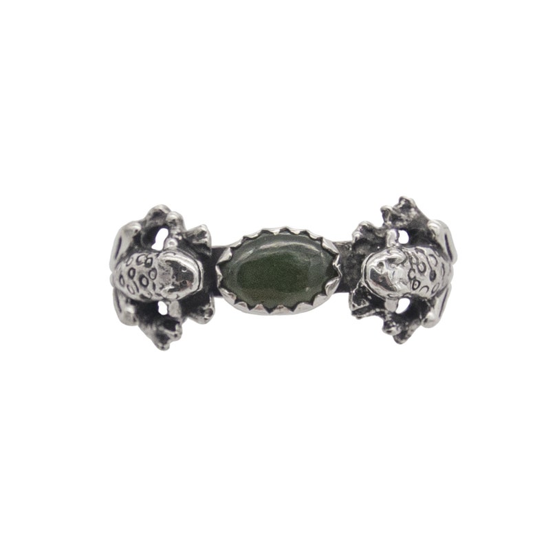 Double Frog Ring With Gemstone Sterling Silver Frogs Ring - Etsy