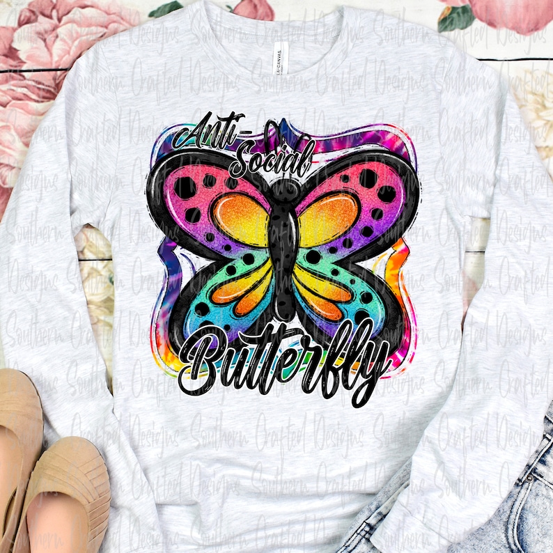 Anti Social Butterfly Png Butterfly Png Colorful - Etsy