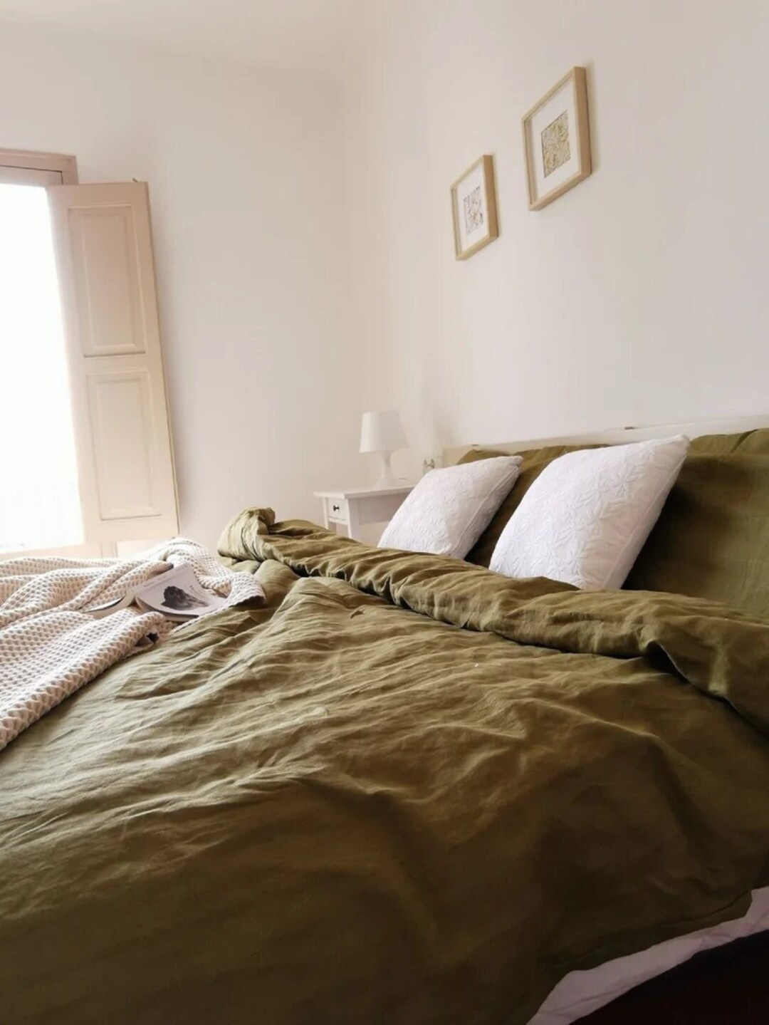 Linen Bedding Set in Olive Green Color. Linen Duvet Cover and 2 Linen ...