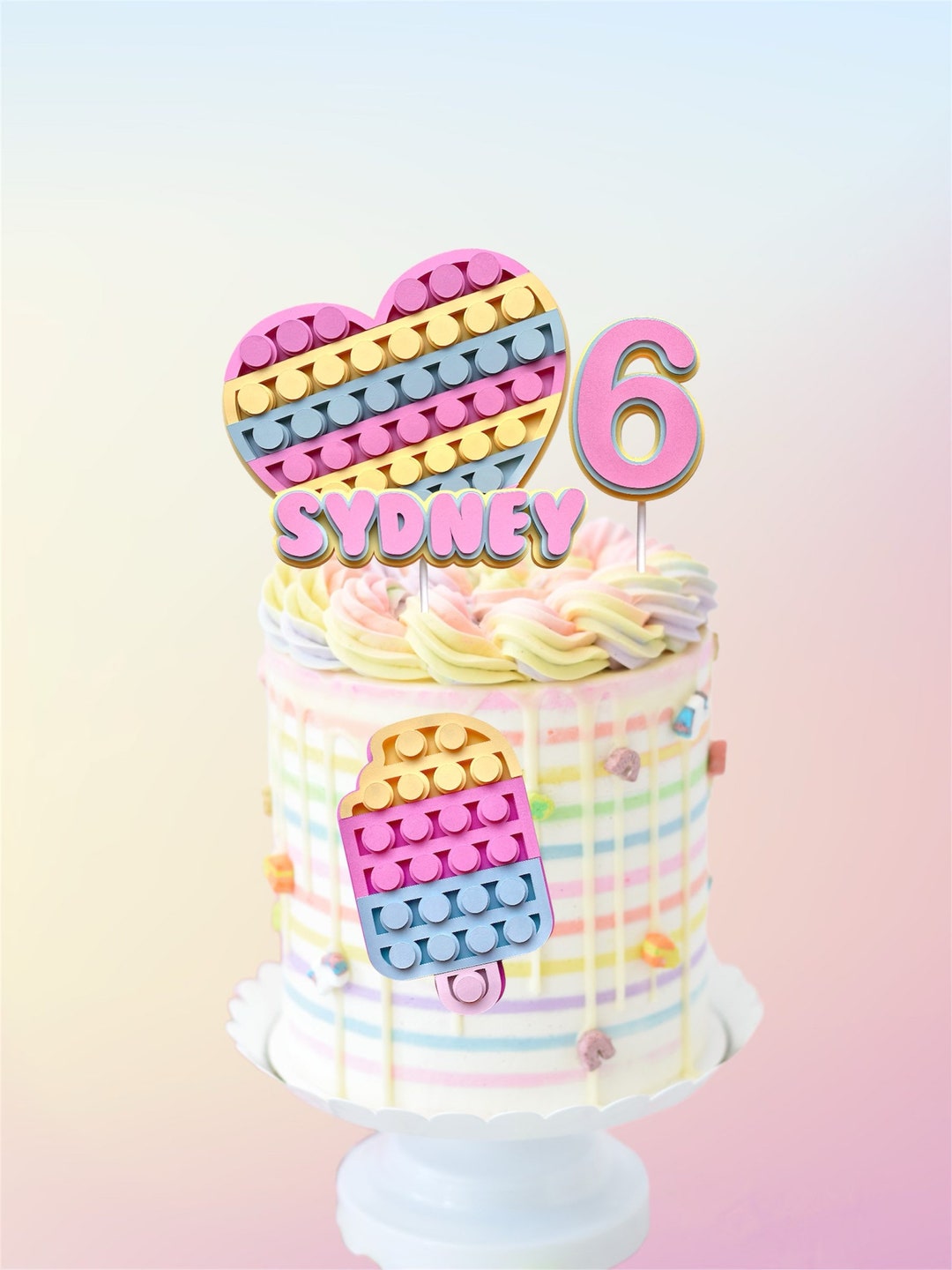 Pop It Fidget Cake Topper, Pop It Party Set, Custom Name Banner, Cake ...