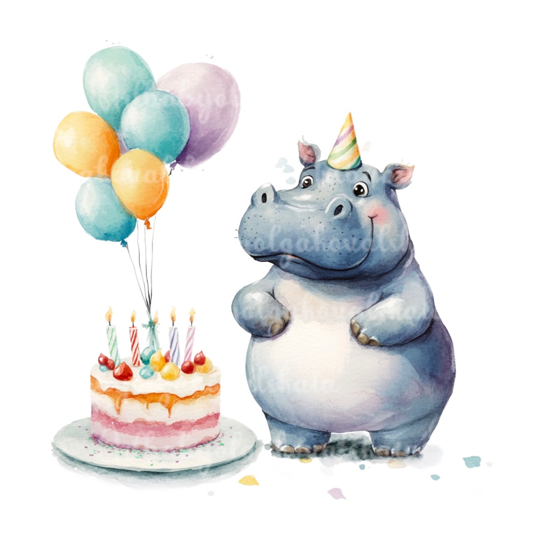 Hippo Birthday Clipart, Balloons PNG (digital Download) - Etsy