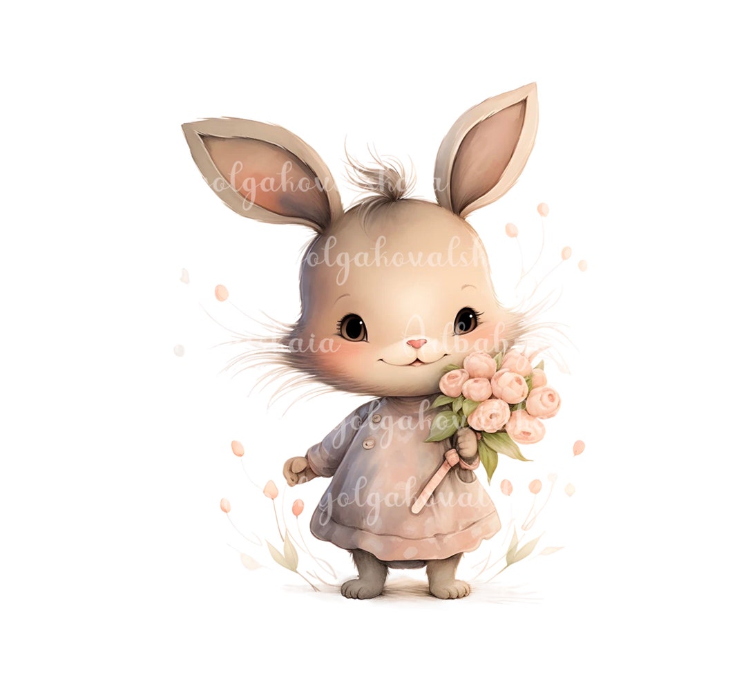 Bunny Clipart, Cute Bunny PNG, Rabbit, Flowers, Digital Download - Etsy