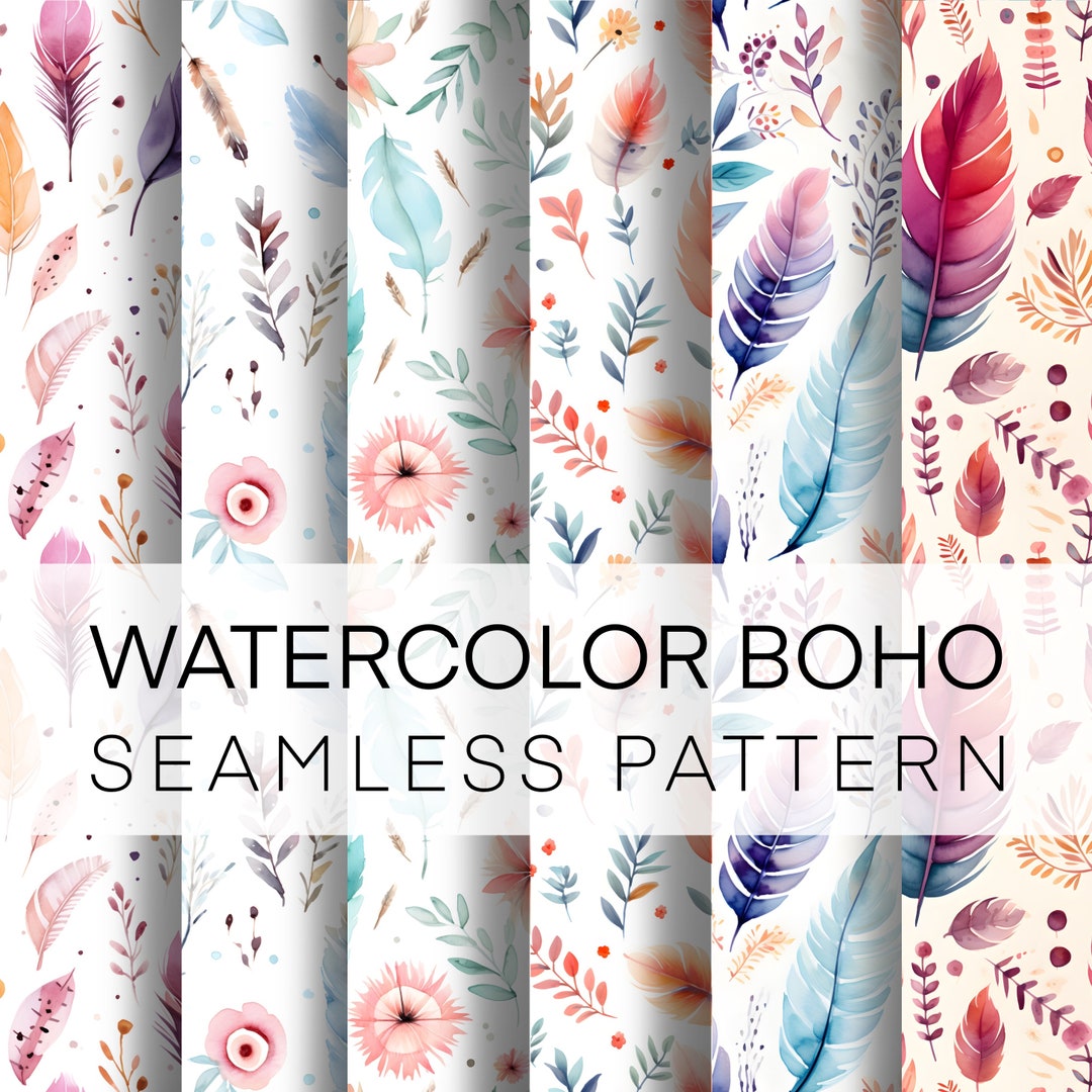 6 Watercolor Digital Patterns, Digital Paper, Boho Seamless Wrap Bundle ...
