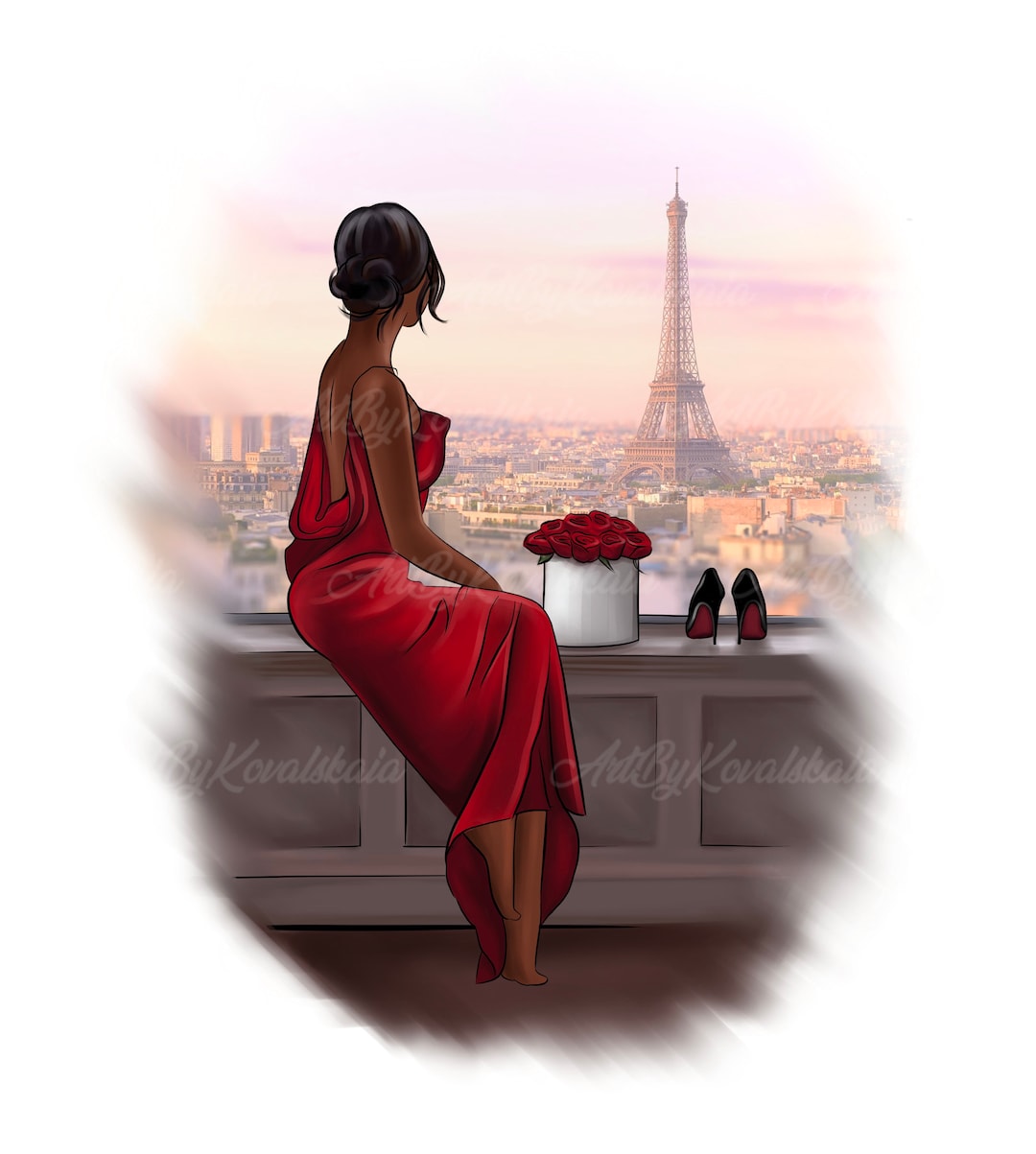 Paris Fashion Girl Illustration, African American, Eiffel Tower (PNG ...