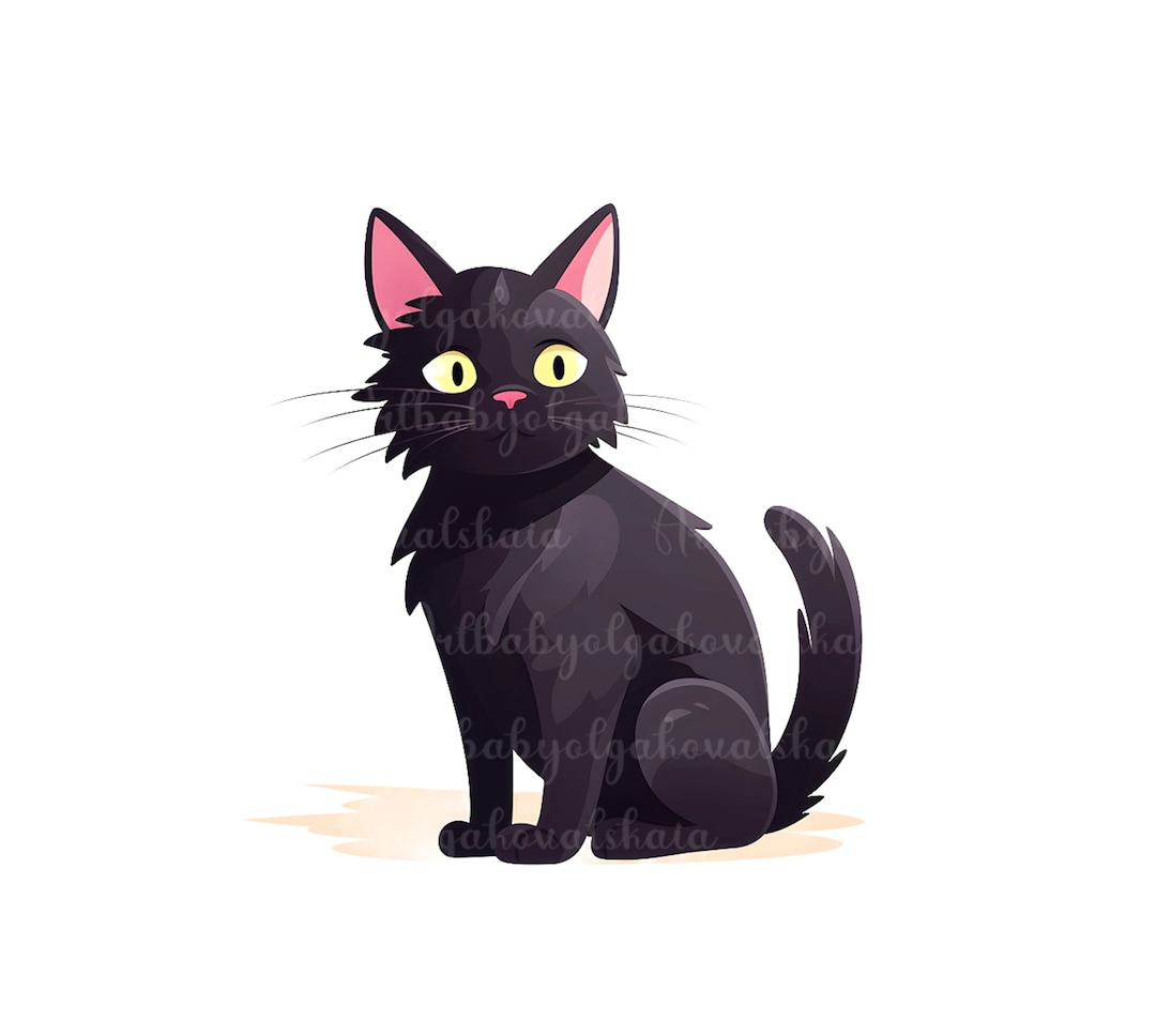 Black Cat PNG, Cute Cat Clipart, Digital Download - Etsy