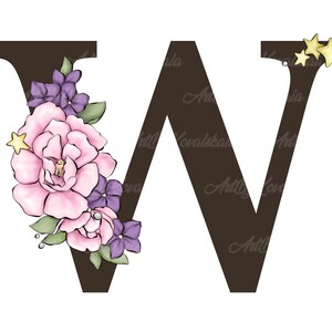 Letter W, Floral Alphabet Clipart, Letters Clipart, Flowers Clipart ...