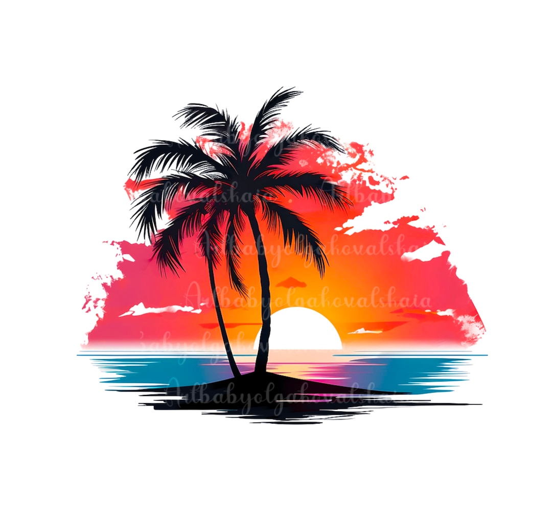 Palm Tree PNG, Sunset Clip Art, DIGITAL DOWNLOAD - Etsy