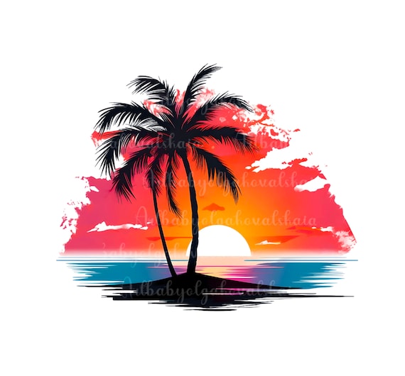 Palm Tree Beach Sunset Clip Art
