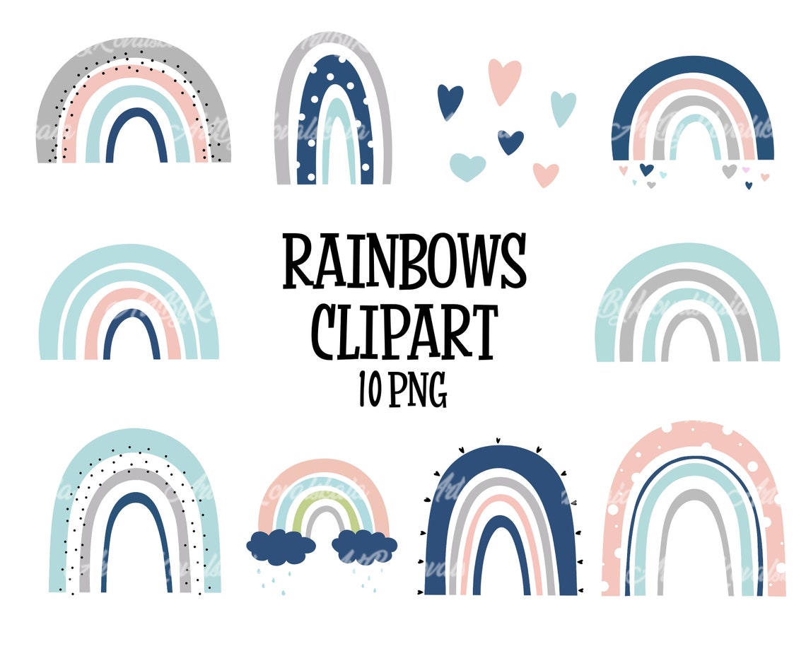 Boho Rainbow Clipart Rainbows PNG Digital Download - Etsy