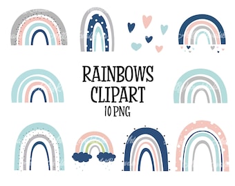 Floral Boho Rainbow Clipart PNG Instant Download, Boho Rainbows Digital ...