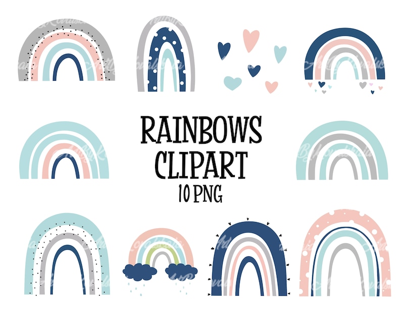 Boho Rainbow Clipart Rainbows PNG Digital Download - Etsy