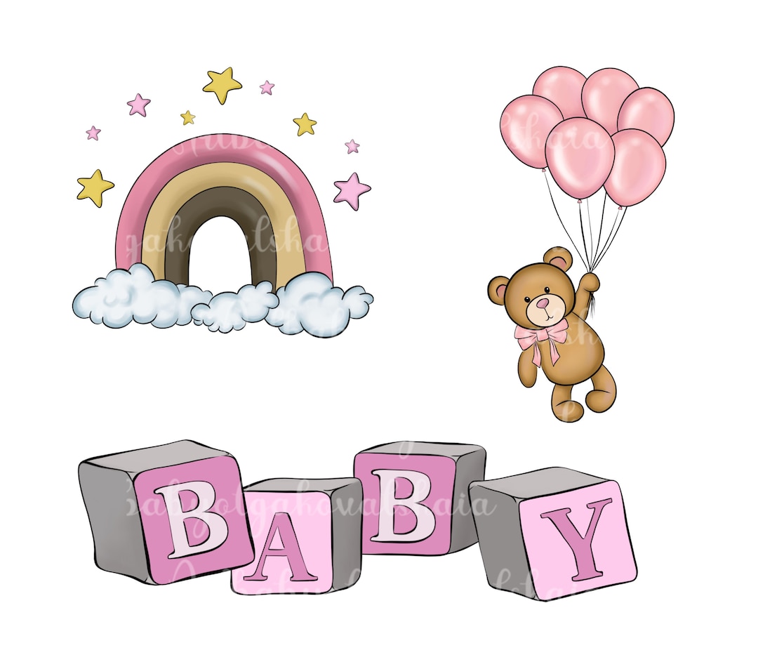 Baby Shower Girl Clipart, Gender Neutral, Gender Reveal, Teddy Bear PNG ...