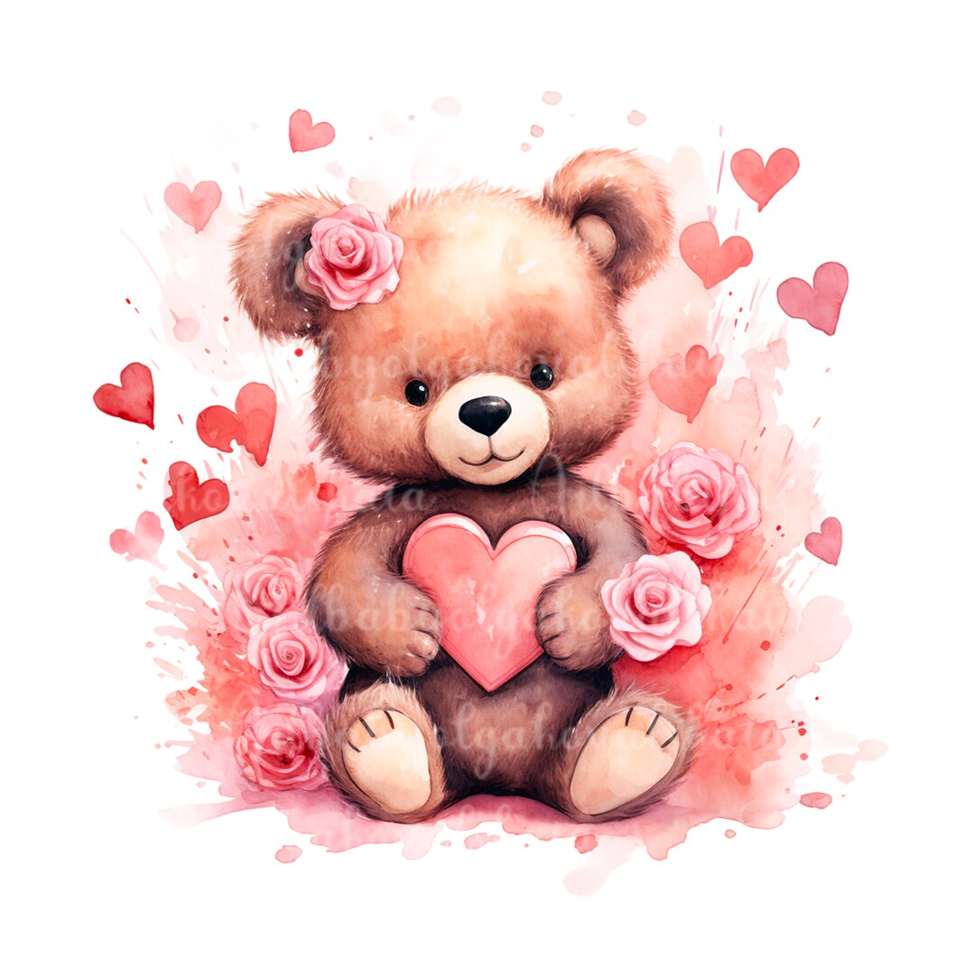 Teddy Bear PNG, Valentines Day Clipart, Teddy Bear, Hearts, Digital ...