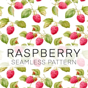 Seamless Pattern Raspberry, Watercolor Raspberry Digital Paper, Berries ...