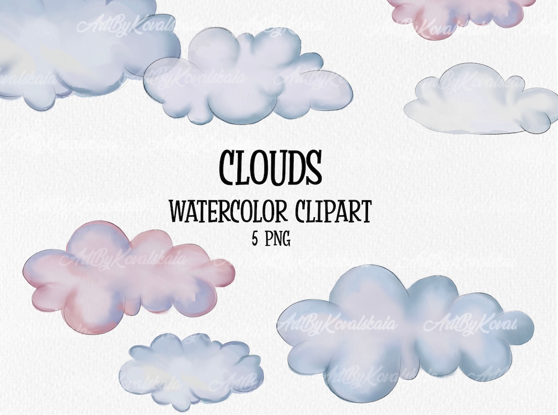 Watercolor Clouds Clipart PNG Digital Download - Etsy