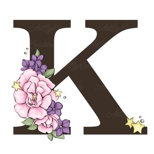 Letter K, Floral Alphabet Clipart, Letters Clipart, Flowers Clipart ...