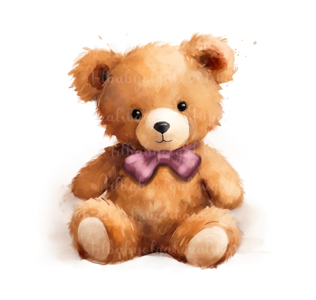 Watercolor Teddy Bear Clipart PNG, Baby Shower Girl, DIGITAL DOWNLOAD ...