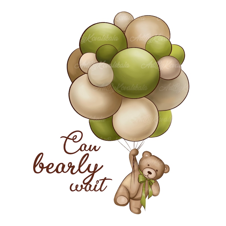 Teddy Bear Clipart Can Bearly Wait PNG Baby Shower Digital - Etsy