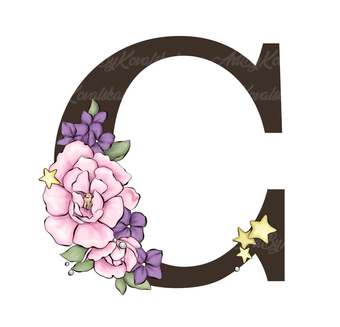 Letter C Floral Alphabet Clipart Letters Clipart Flowers - Etsy