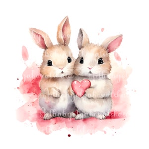 Watercolor Cute Rabbits, Bunny PNG, Bunny With Heart, Valentines Day ...