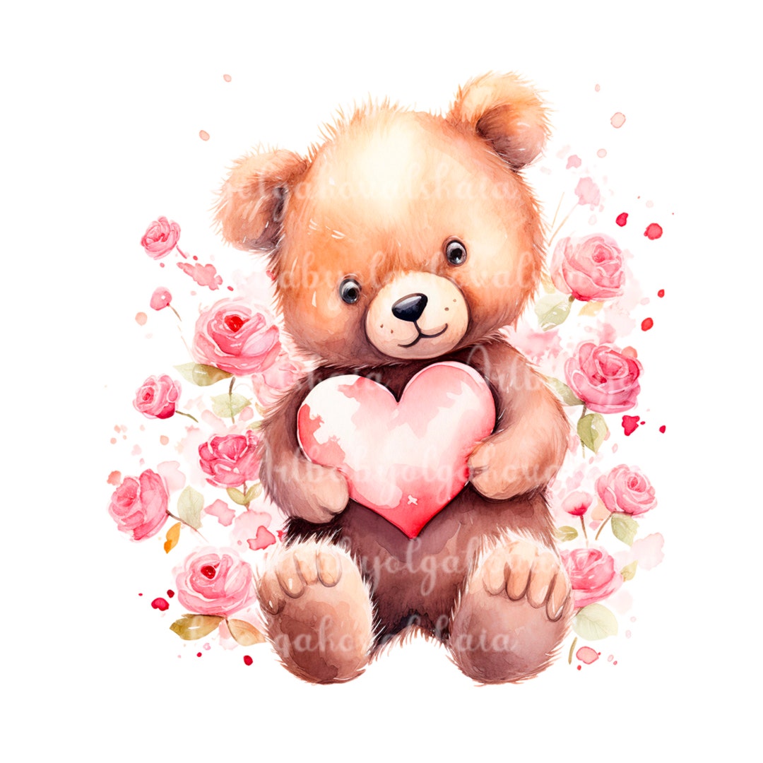 Teddy Bear PNG, Valentines Day Clipart, Teddy Bear, Hearts, Flowers ...