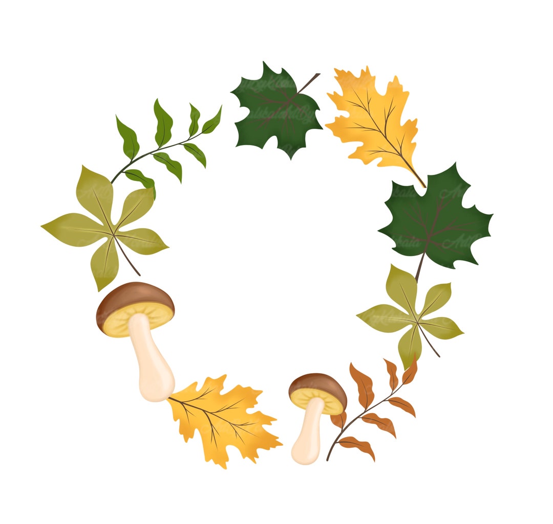 Fall Clipart PNG, Autumn Frame, Thanksgiving, Leaves, Mushroom, Digital ...