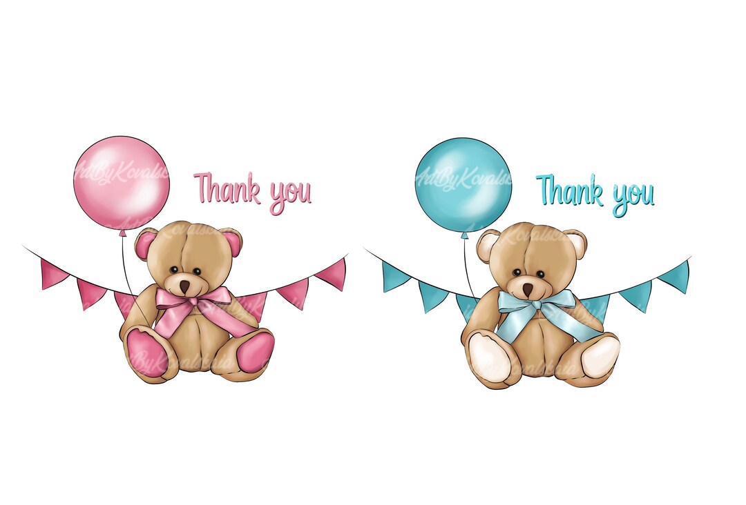 Teddy Bear Clipart, Thank You Tag, PNG, Baby Shower Clipart, Digital ...